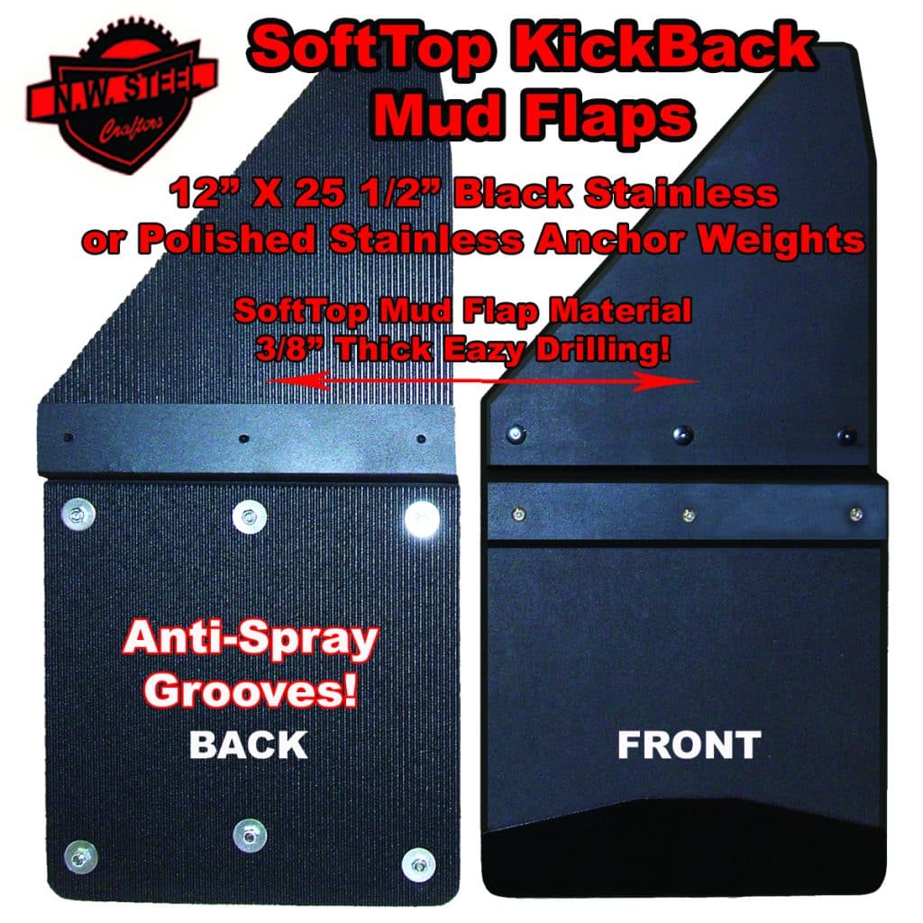 SoftTop KickBack Universal 14″ Wide Mud Flaps, Polished Anchor Weights ...