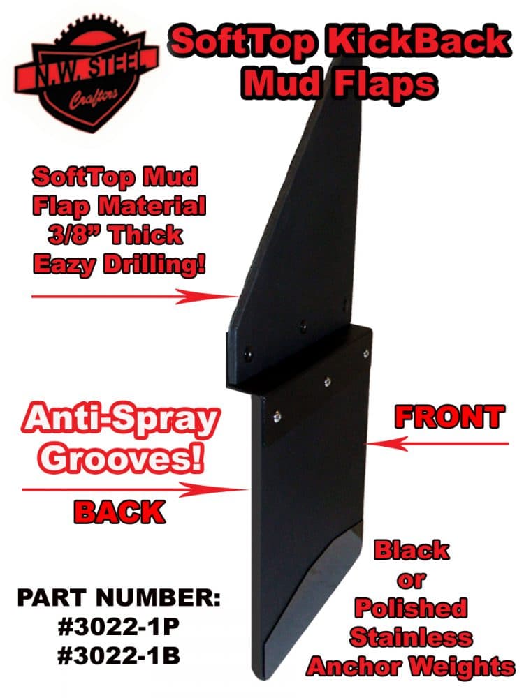 SoftTop KickBack Universal 14″ Wide Mud Flaps, Polished Anchor Weights ...